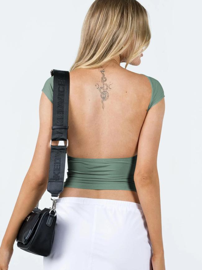 Women Sexy Backless Slim Fit Crewneck Casual Y2K Crop Tee T-Shirts