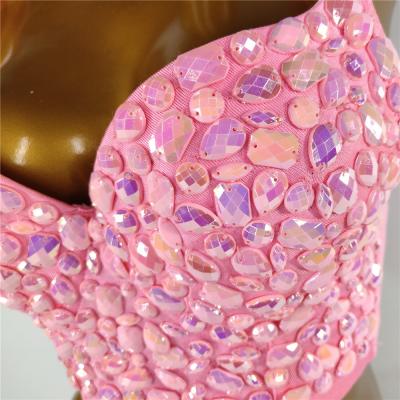 China Women′s Pink Beaded Bra Vest Nailed Diamond Chest Tank Top for sale