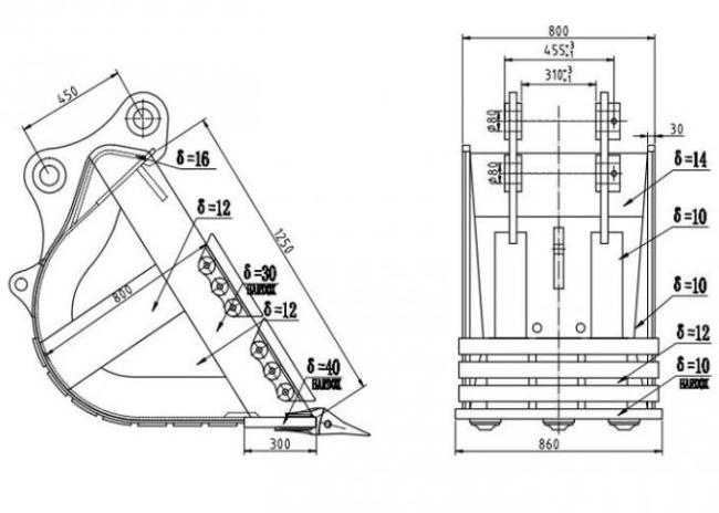 Heavy Duty Rock Bucket CAT320 Excavator Rock Bucket 800mm Width