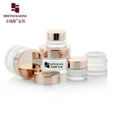 Cina 3g 5g 10g 15g 20g 25g Barattoli rotondi trasparenti ghiacciati con tappo in oro rosa per crema facciale Barattoli di vetro 10ml in vendita