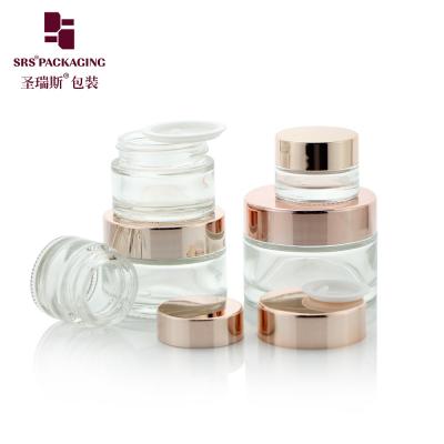 Cina 3g 5g 10g 15g 20g 25g Barattoli rotondi trasparenti ghiacciati con tappo in oro rosa per crema facciale Barattoli di vetro 10ml in vendita