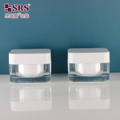 China 15g 30g 50g Cosmetic Square Shape Customization Container Elegant Empty Cream Jars Acrylic Jar 15ml for sale