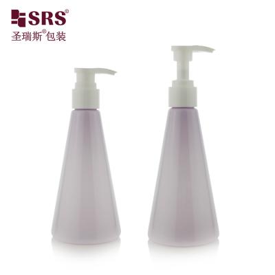 China Triangle Shape Luxury Injection Violet Plastic Pump Custom Color Lotion PET Bottle for sale
