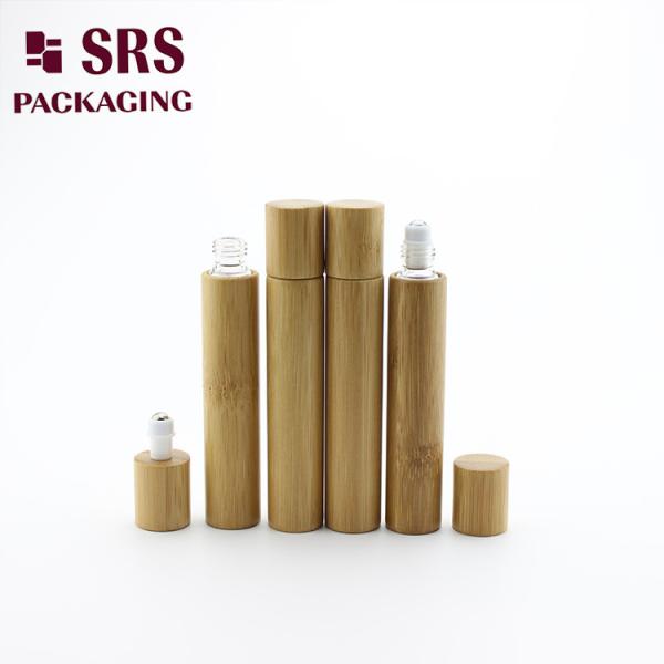 15ml luxury real bamboo serum bottle with glass inner bottle roll on metal ball