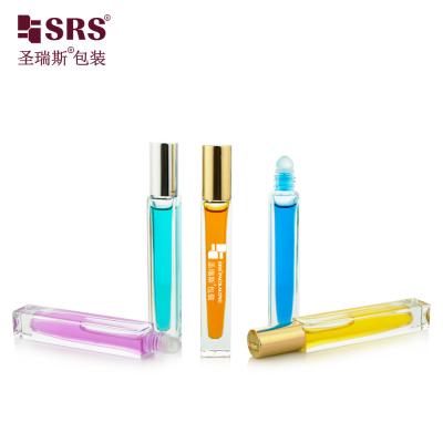 China Perfume cuadrado de colores claros sin fugas Botella de vidrio de fondo grueso con rodillo 10 ml en venta