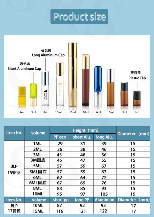 BLP-10ML Round Bottom Empty Transparent Tube Glass Roll On Essential Oil Bottle Wholesale