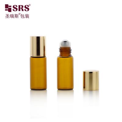 中国 BLP-3ML 漏れのないアンバーガラスローラー鋼ボールボトル 精油 香水 化粧品パッケージのカスタマイズ 販売のため