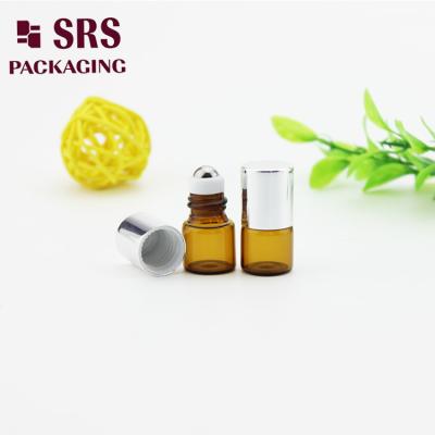 China 1 ml super mini amber glasrol op fles met stalen bal en aluminium dop Te koop