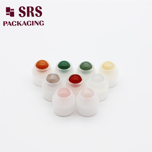 round small colorful semi-precious stones roller ball plastic holder with ball for rollon bottle