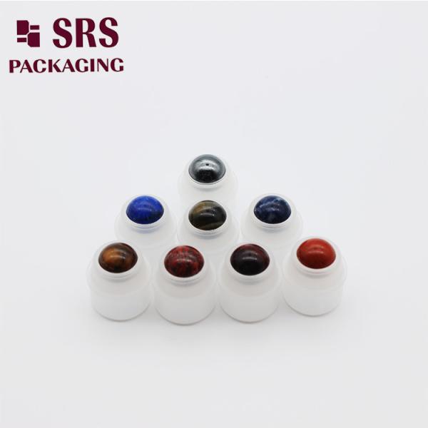 round small colorful semi-precious stones roller ball plastic holder with ball for rollon bottle