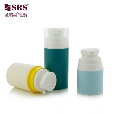 China PA603 Injection Custom Glossy Color Green White Purple Pink Round Airless Lotion Bottle With Snap On Pump for sale