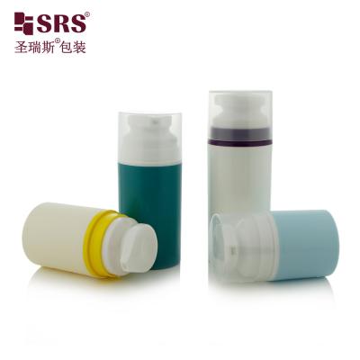 China PA603 Injection Custom Glossy Color Green White Purple Pink Round Airless Lotion Bottle With Snap On Pump for sale
