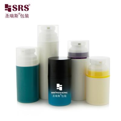 China PA603 Injection Custom Glossy Color Green White Purple Pink Round Airless Lotion Bottle With Snap On Pump for sale