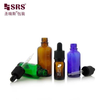 China D006  15ml 30ml 50ml Green Transparent Clear Glass Dropper Bottle For Facial Serum Tamper Evident Lid for sale