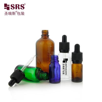 China D006  15ml 30ml 50ml Green Transparent Clear Glass Dropper Bottle For Facial Serum Tamper Evident Lid for sale