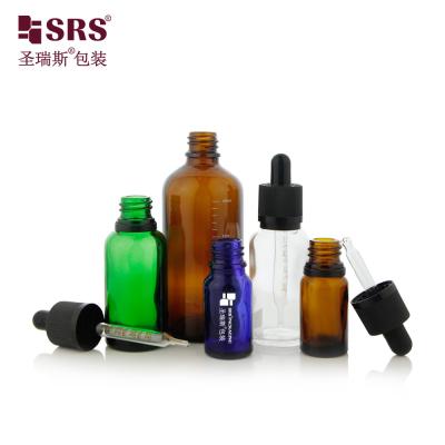 China D006  15ml 30ml 50ml Green Transparent Clear Glass Dropper Bottle For Facial Serum Tamper Evident Lid for sale