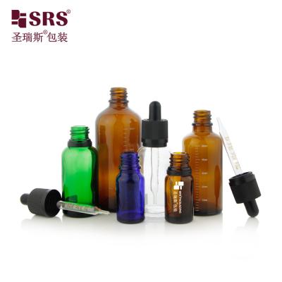 China D006  15ml 30ml 50ml Green Transparent Clear Glass Dropper Bottle For Facial Serum Tamper Evident Lid for sale