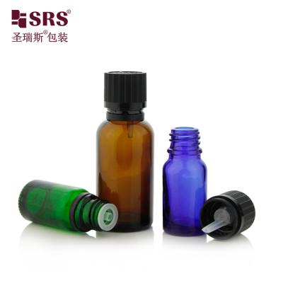 China G009 Cute Design TE CRC Black Screw Cap Amber Green Transparent Glass Bottle With Plastic Insert For Essential Oil for sale