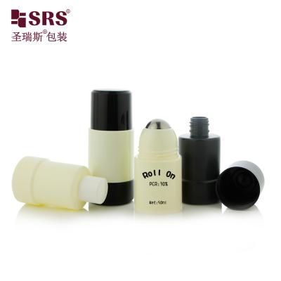 China RPPE 50ml 75ml Vervangbare Injectie Aangepaste Crèmekleurige Plastic Mono PP PCR Roll On Fles Voor Deodorant Gel Te koop