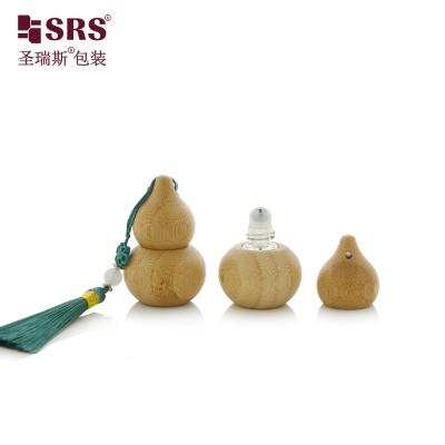 China Mini Gourd Shape Real Bamboo Glass Inner Roller Ball Bottle For Perfume Oil Luxury Customized for sale