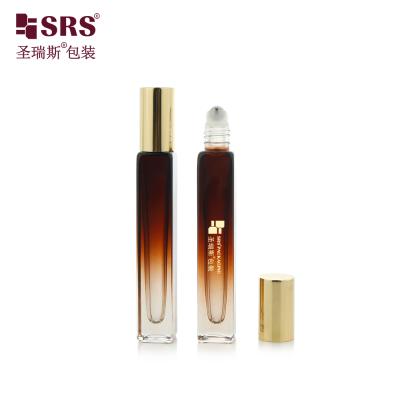 China GB2 Square Shape Luxury Empty Thick Wall Glass Roller Steel Ball Bottle For Perfume Oil for sale