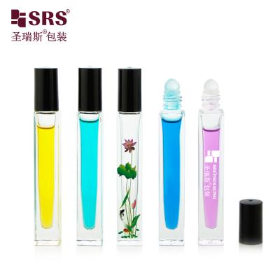 China 10ml Rectangular Glass Roll‑on Bottle Refillable Empty Glass Roller Vial Unique Cosmetic Packaging OEM Supported for sale