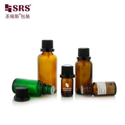 China Amber Green Glass Dropper Bottle 5ml to 100ml Tamper Proof Essential Oil Serum Container for sale