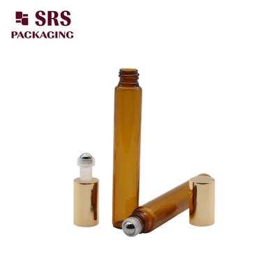 Cina 10 ml di lusso di parete sottile tascabile dimensioni di viaggio olio essenziale giallo ambra bottiglia a rulli in vendita
