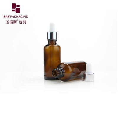 China 50ml amber brown empty custom glass dropper bottle for essential oil for sale