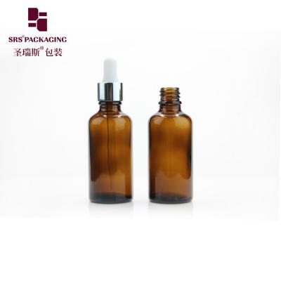 China 50ml amber brown empty custom glass dropper bottle for essential oil for sale