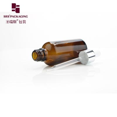 China 50ml amber brown empty custom glass dropper bottle for essential oil for sale