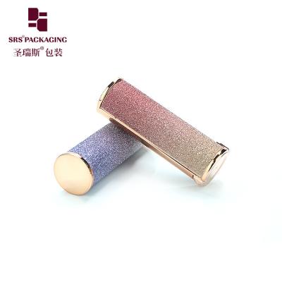 Cina Pelle d'agnello di lusso di forma rotonda in magazzino tubo di rossetto nero vuoto in vendita