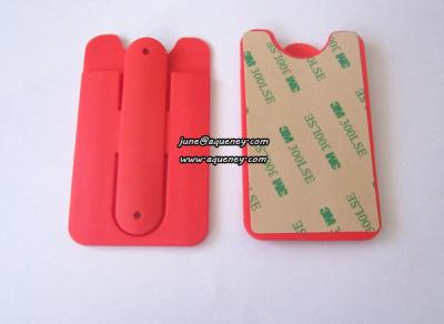 China NEW style Red color 3M sticker silicone smart phone wallet with stand for sale