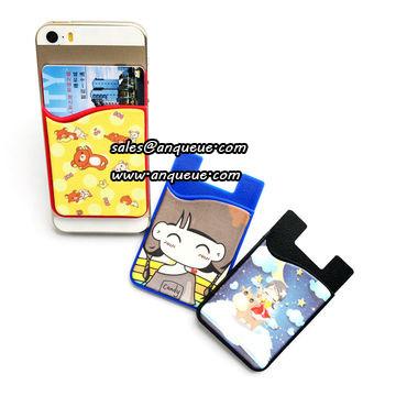 China Free sample 3M adhesive silicone smart phone wallet with color mobile screen cleaner for sale