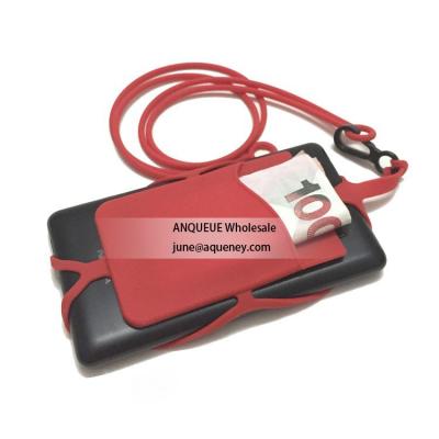 China Factory new mold Silicone phone wallet with lanyard, silicone lanyard cell phone holder for sale