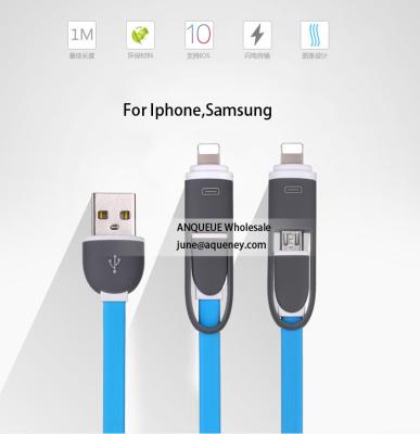 China 2 in 1 flexible Flat compatible USB Data Cable For Micro And iPhone usb charging cable for sale