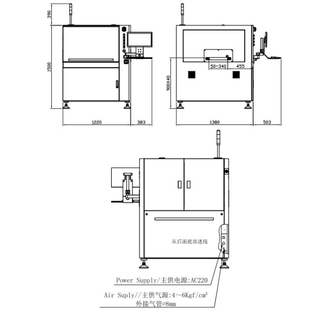 YSL-9 Automatic Vision Printing Machine - Appearance dimensions diagram