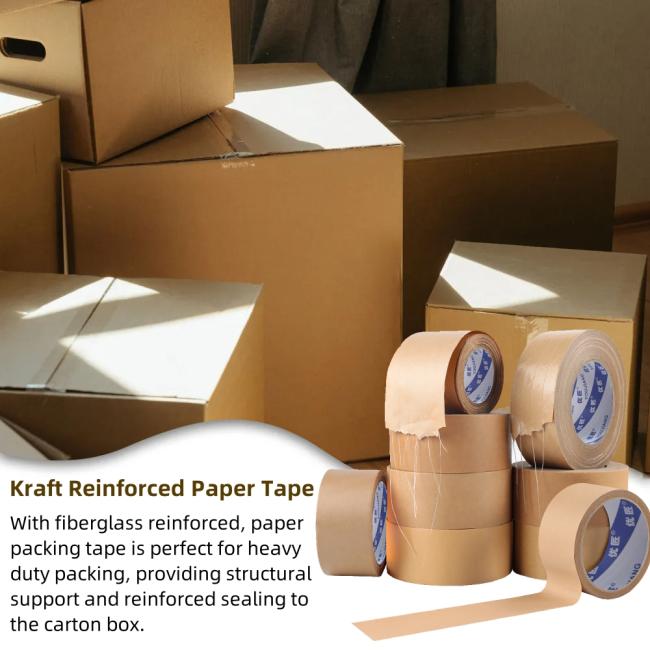 Close-up of reinforced kraft paper tape adhesive