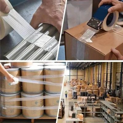 China Cross Fiber Fiberglass Reinforced Packing Tape With Rubber Adhesive And Fiberglass Mesh for sale