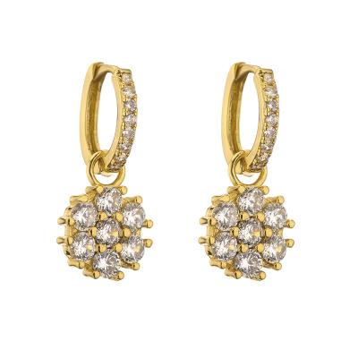 Cina Il micro d'ottone dei gioielli pavimenta lo zircone Crystal Colored Diamond Flower Drop degli orecchini dell'oro 18k in vendita