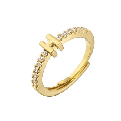 Cina l'oro 18K ha placcato la lettera iniziale Diamond Ring Adjustable 925 bande di Sterling Silver Zircon Alphabet Rings in vendita