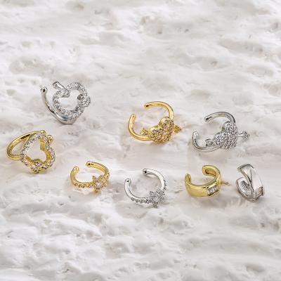 Cina L'oro ha placcato il cuore d'argento del pentagramma di zircone di Diamond Ear Bone Clip Earrings 925 in vendita