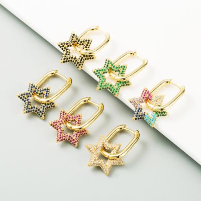 Cina Zircone placcato oro variopinto degli orecchini 18k di Diamond Star Pendant Hoop Charm in vendita