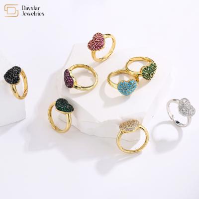 Cina 24k Gold Plated Diamond Jewelry Heart Love Rings Zircon Adjustable For Women in vendita