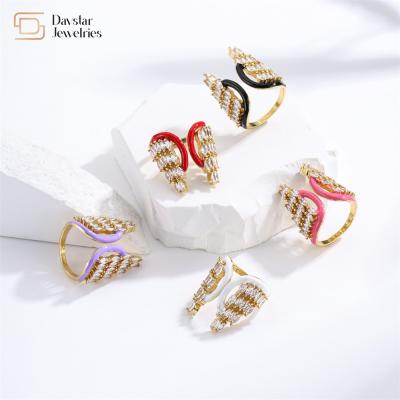 Cina Farfalla variopinta Angel Wing Christmas Tree Rings Zircon dello smalto regolabile in vendita