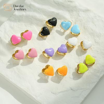 Cina Cute Heart Summer Earrings 24k Gold Jewelry Colorful Enamel For Women Girls in vendita