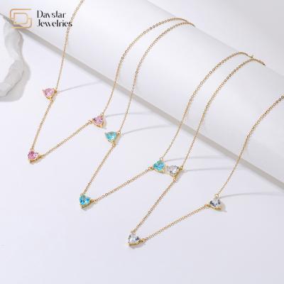 Cina L'oro a catena sottile rosa del girocollo 18k del blu di oceano del cuore ha placcato Diamond Zircon Charms in vendita