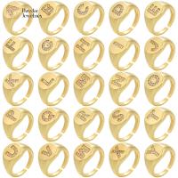 China 18k Gold Plated Adjustable Rhinestone Initial Ring Zircon Letter Ring for Women Men for sale