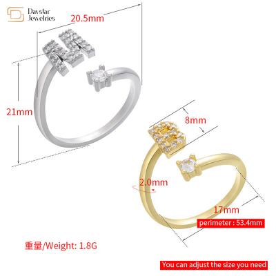 中国 開いた調節可能な18k金によってめっきされるダイヤモンドの手紙リング ジルコンのA-Zのアルファベットの声明 販売のため