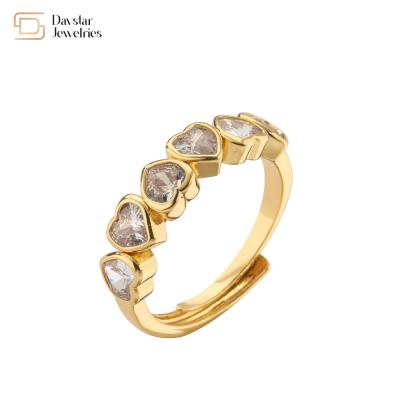 Cina l'oro 18k ha placcato lo zircone di amore di Diamond Rings Adjustable Open Sweet del cuore in vendita